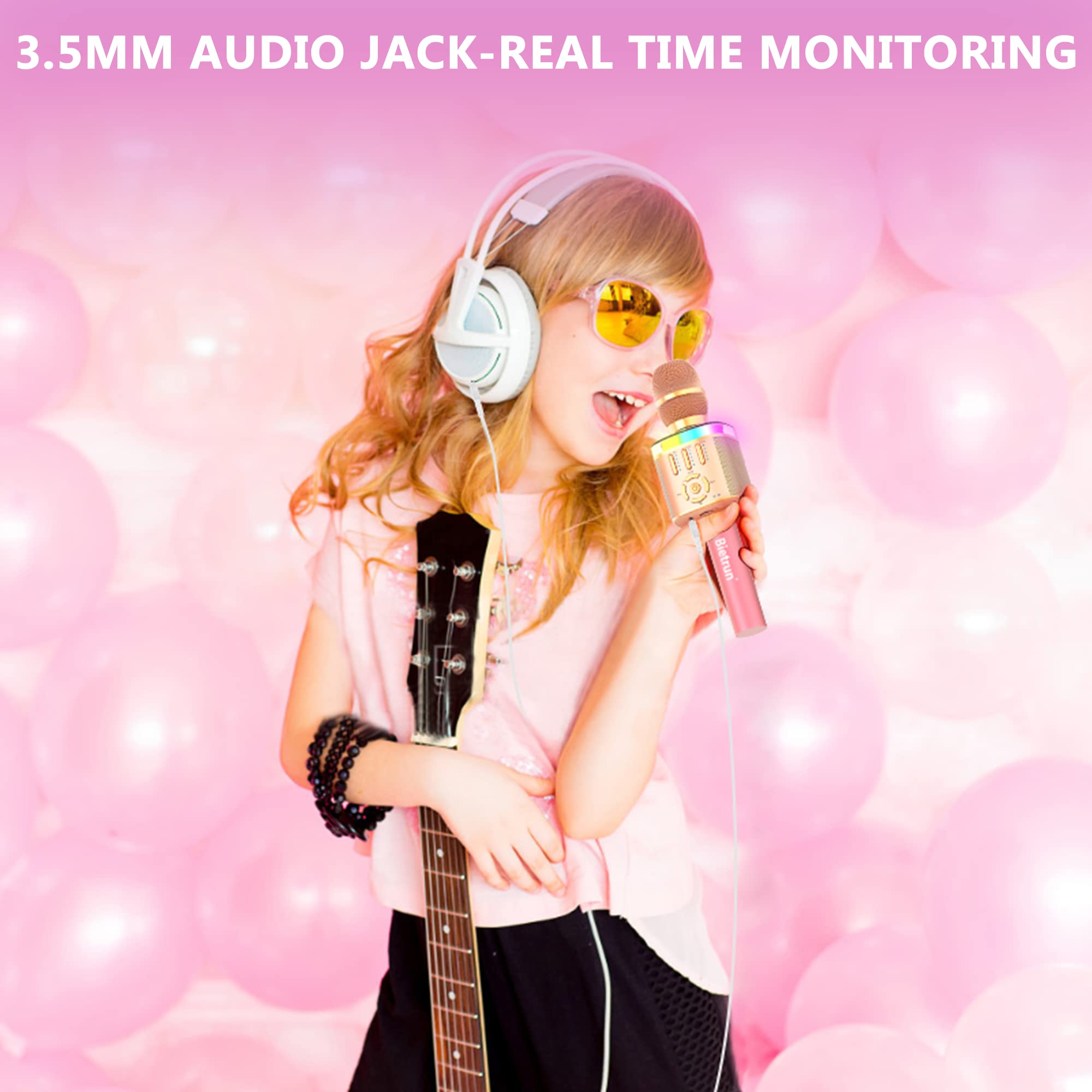 Bietrun Karaoke Microphone for Singing with 4 Magic Sounds, Bluetooth Portable Metal Handheld Cordless Dynamic Rechargeable Wireless Mic with Speaking, RGB Light, 8hrs Work Time, AUX, TF
