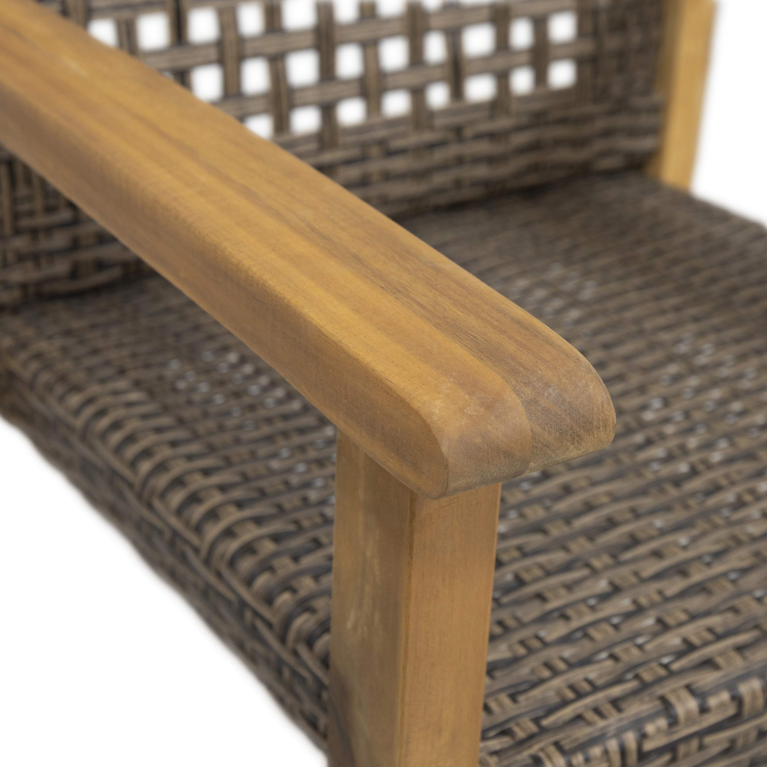 GDFStudio Outdoor Acacia Wood Dining Chair (Set of 2), Teak Finish and Mixed Mocha
