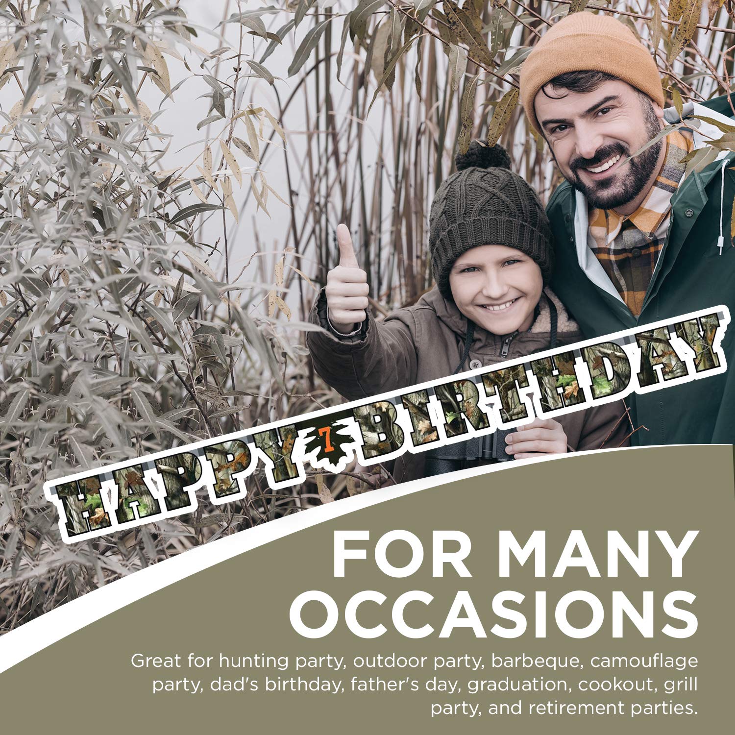 Havercamp Next Camo Happy Birthday Party Banner | 1 Count | Great for Hunter Themed Party, Camouflage, Rustic, Nature, Military, Kids Birthday Party