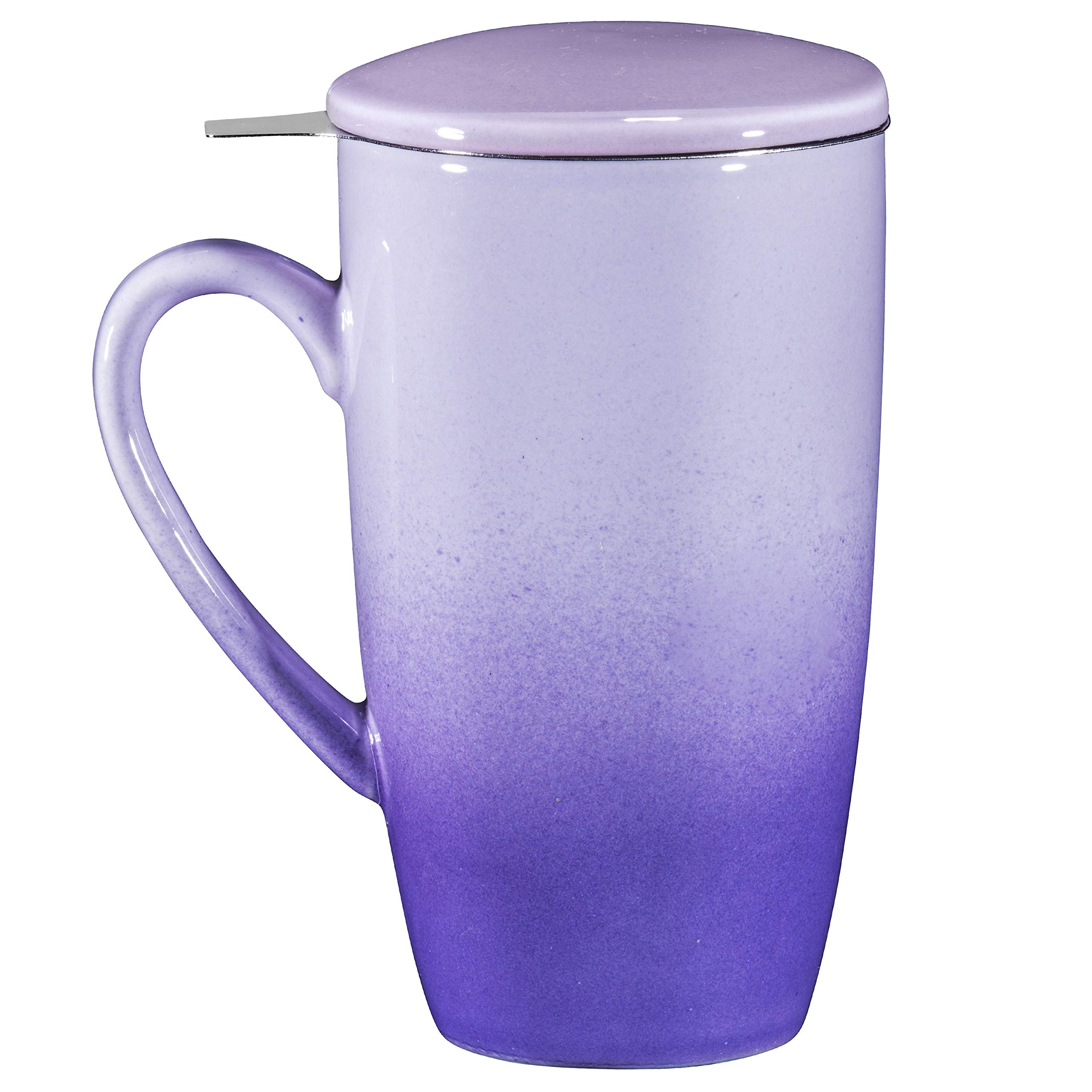 Bruntmor 16 oz Porcelin Ceramic Mug with Tea Infuser and Lid, Loose leaf Tea cup, Gift for Tea Lovers, Large Mug for office and Travel, Gift for Christmas, Coffee Mug with Lid, Yellow