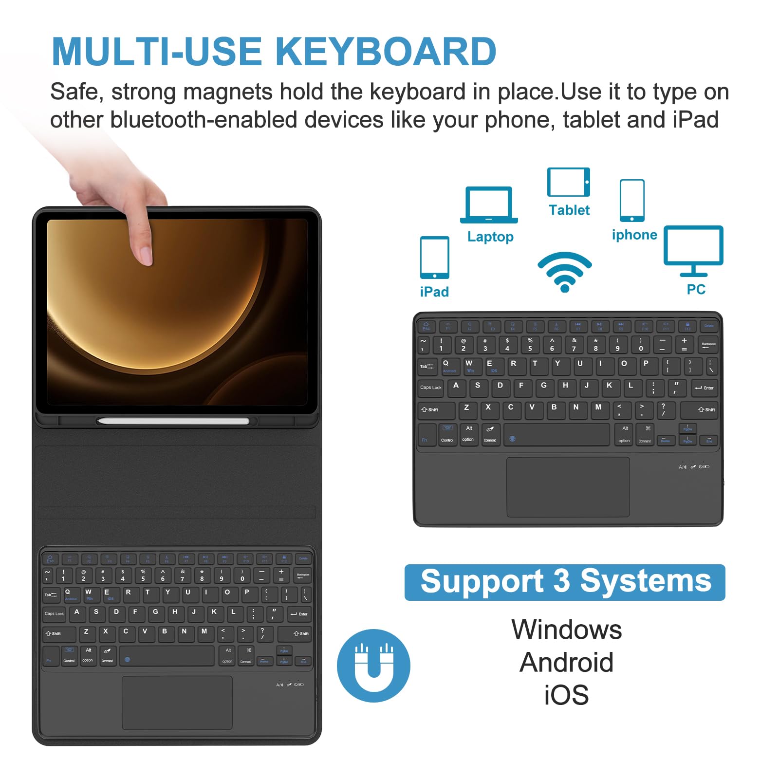 BORIYUAN Keyboard Case for All-New HD 10/HD 10 Plus Tablet 11th Generation 2021 Release 10.1",7 Colors Backlit Detachable Keyboard Slim Folio Smart Cover for HD 10/10 Plus 2021- Black