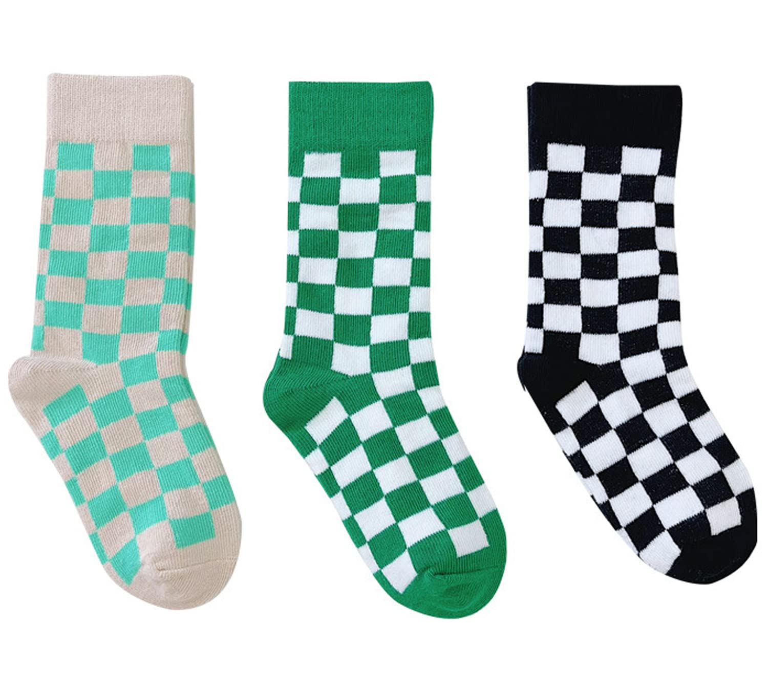 BonjourMrsMr Girls Checkered Crew Socks Cotton Cute Novelty Anklet Socks for Kids Toddler