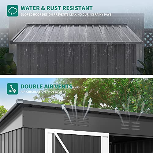 DWVO Outdoor Storage Shed 5x3FT, Heavy Duty Metal Tool Sheds Storage House with Single Lockable Door & Air Vent for Garden, Patio, Lawn to Store Bikes, Trash Bins, Tools, Lawnmowers,Dark Gray