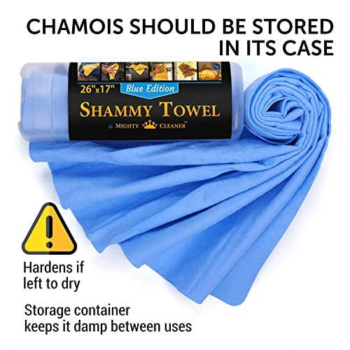 Premium Chamois Cloth for Car Drying - 26βx17β - Super Absorbent Reusable Shammy Towel for Car + Storage Tube - Scratch-Free Car Drying Shammy