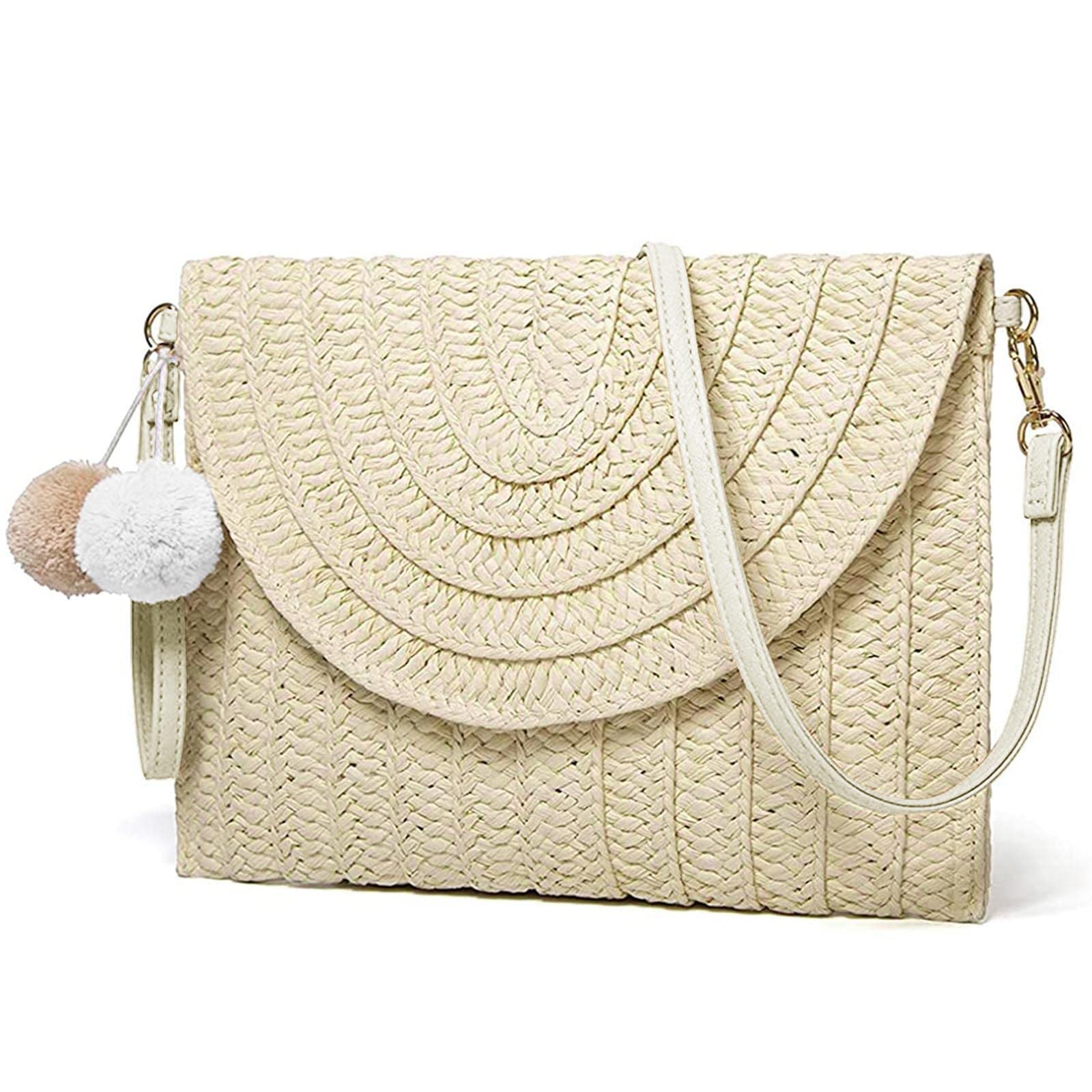 Raffia Woven Wicker Clutch Bag Straw Purse For Girls Summer Beach Crossbody Handbags