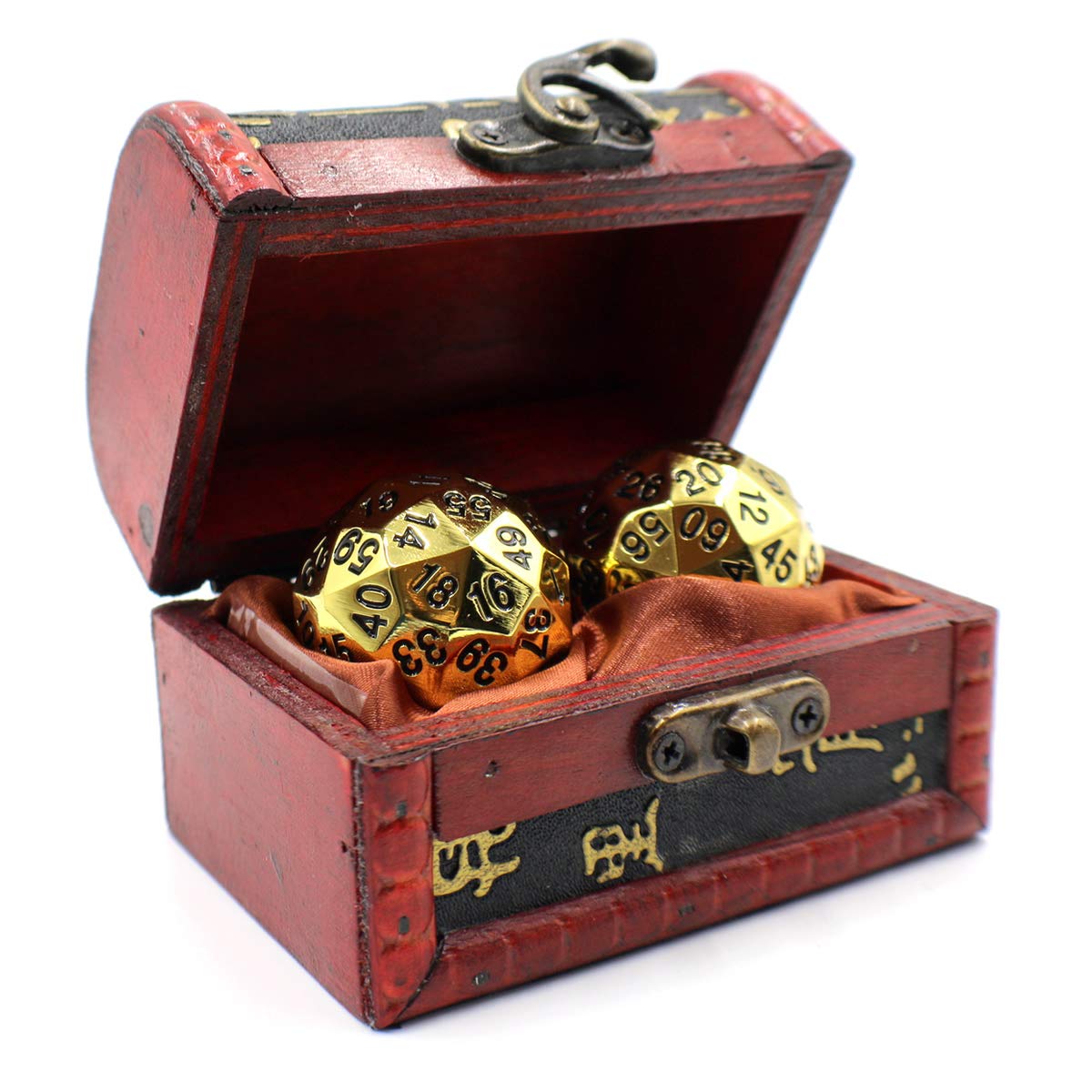 Large D60 Metal Dice with Gold Treasure Chest for Role Playing Games