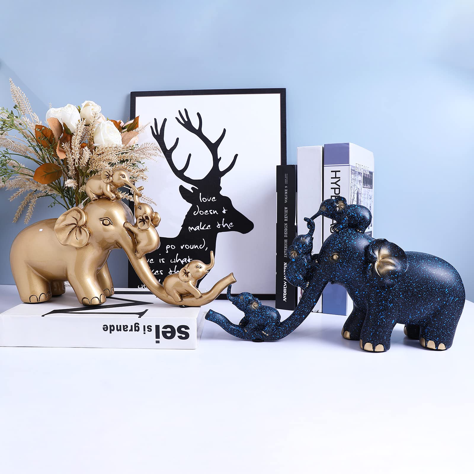 RahTune Elephant Statue, Elephant Figurines, Elephant Home Decor, Decorations for Home (Gold)
