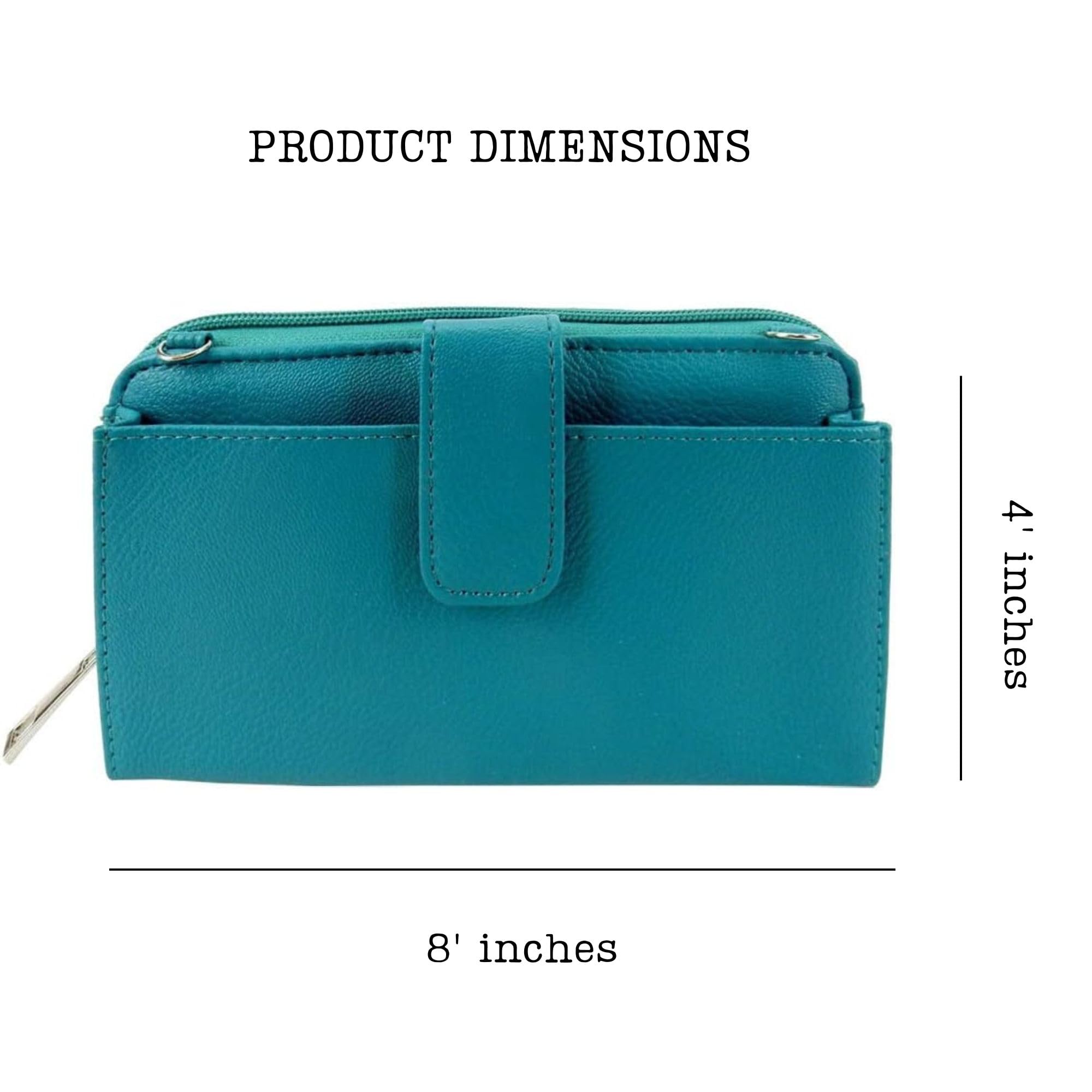 RFID-Blocking Purse - Womens Wallets RFID Blocking - Womens Crossbody Leather Purse - Zip Around Womens Clutch Wallet - Teal, L9312