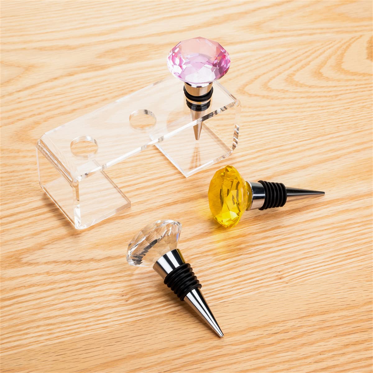 Crystal Wine Stoppers for Wine Bottle - Best Wine Bottle Stoppers 3 Color crystal Wine Stoppers with Rack Best Wine Gift…