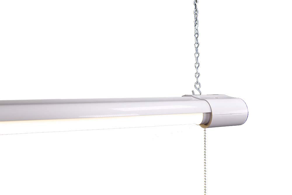 Baltoro 40w LED 4800 Lumen Double Tubes Utility Shop Light 5000K Daylight UL 100w Equivalent Pull on/Off Switch. Garage, Warehouse, Workshop Linkable to 10 (1 Pack)