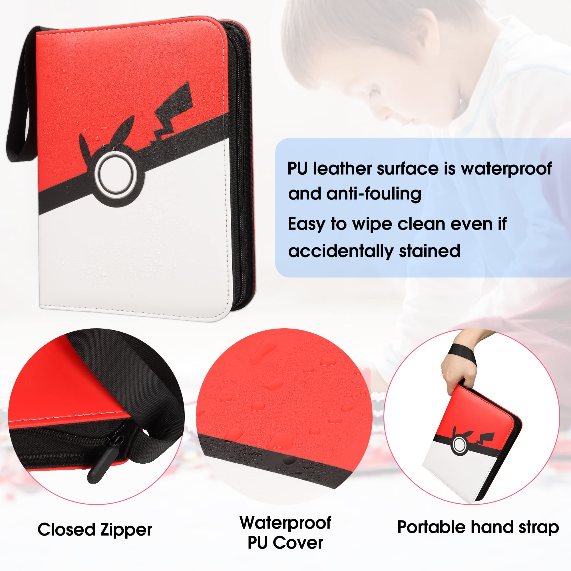 Card binder, Trading card binder With 50 Removable Sleeves,Fits 400 Cards,4-Pocket Card holder for Baseball Cards,Game Cards