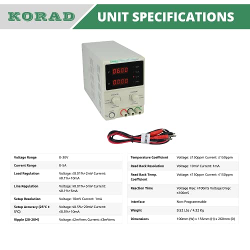 KORAD KD3005D - Precision Variable Adjustable 30V, 5A DC Linear Power Supply Digital Regulated Lab Gradeā¦