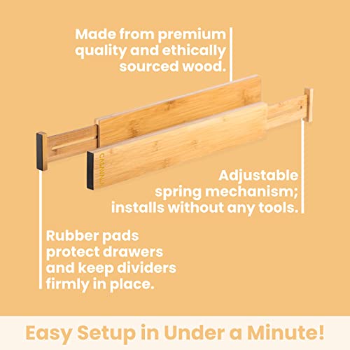 Drawer Divider, 4 PCS Bamboo Drawer Dividers Organizers, Adjustable Drawer Dividers for Clothes, Kitchen Drawer Divider, Dresser Drawer Divider, Drawer Separators, 17"-22" Expandable Drawer Divider