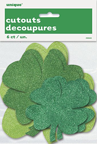 Unique Glittery Shamrock Cutouts | Assorted Designs | 6 Pcs, 5.75", 5" and 4"