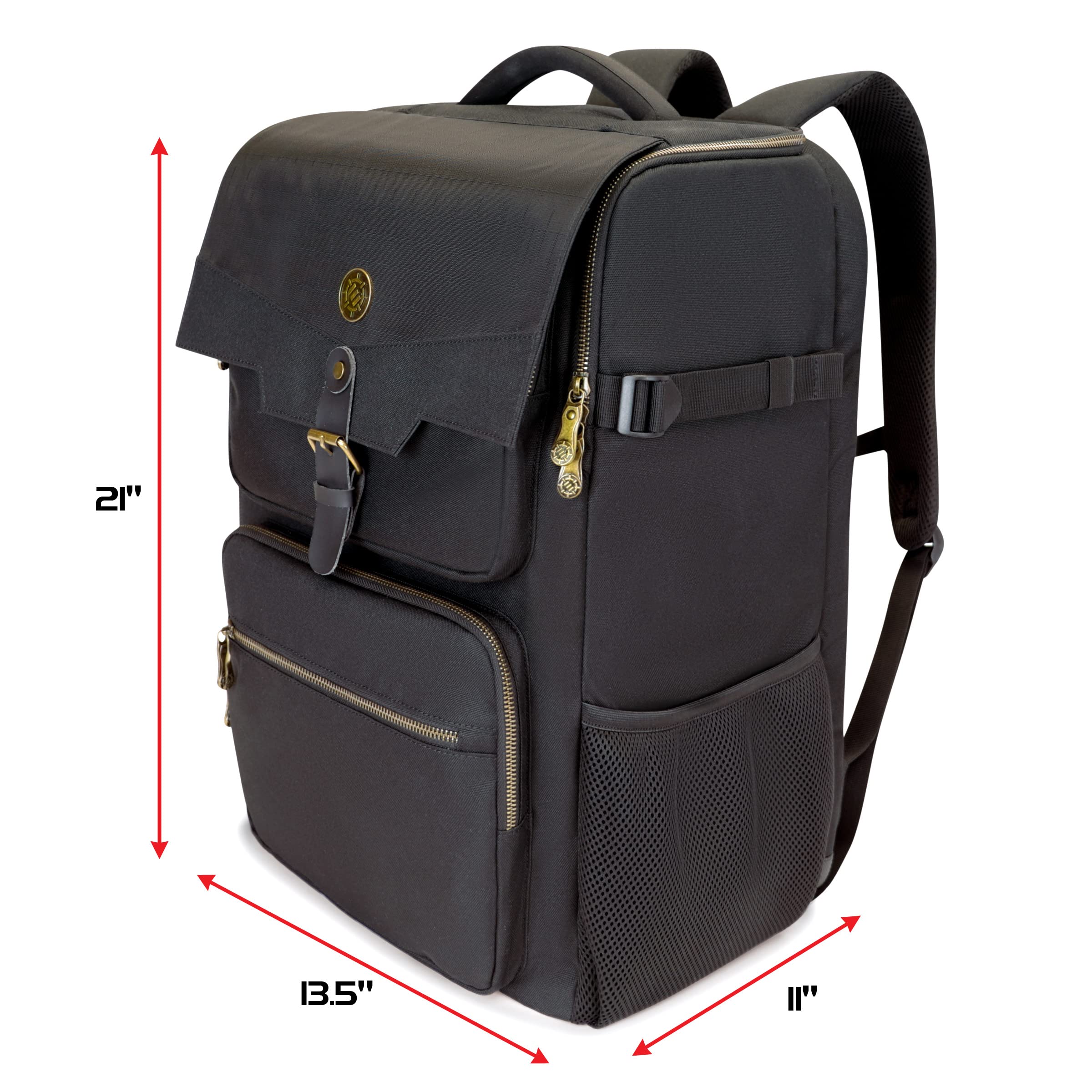 ENHANCE DnD Backpack - RPG DM Bag for Dungeons and Dragons - Travel DnD Bag Organizer fits 6-8 Books Upright, 18" Laptop/DM Screen Slot, Miniature Storage Foam Trays, Accessories Pockets, Map Strap
