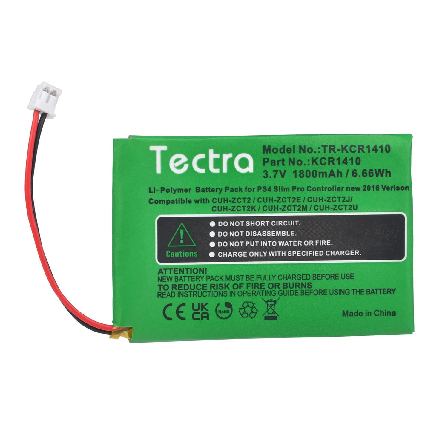Tectra 2Pcs 1800mAh KCR1410 Battery for Sony PlayStation 4 PS4 Slim/Pro Wireless Dual Shock Controller CUH-ZCT2, CUH-ZCT2U, New 2016 Version Or Newer (Small Plug)