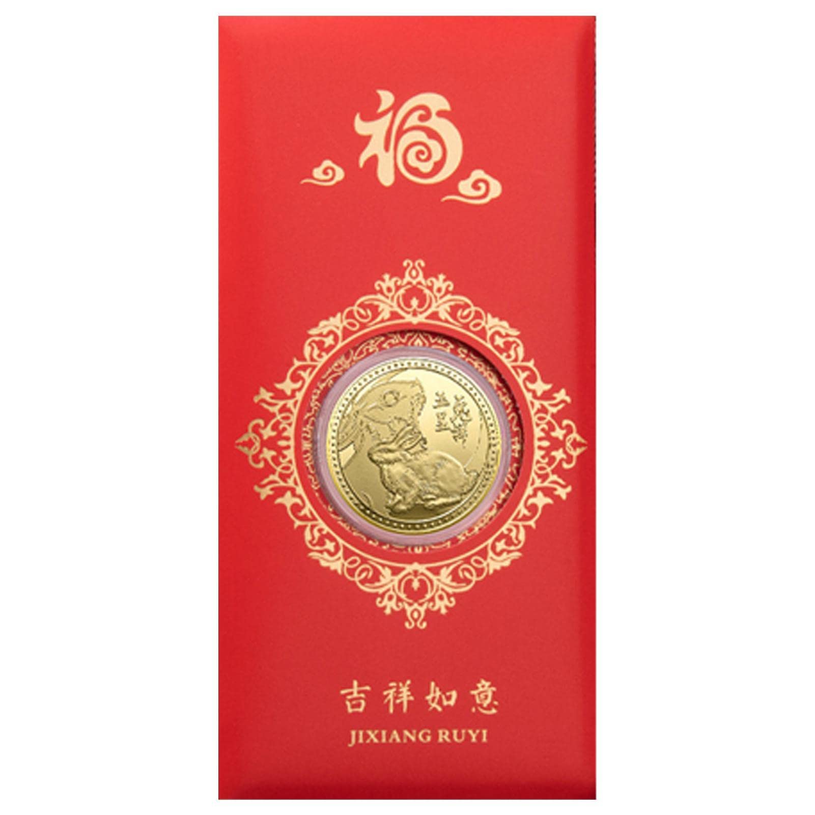 Chinese Zodiac Rabbit Commemorative, 2023 New Year of The Rabbit Uncirculated Coin, Collector Coin with Red Envelope, for Collectors, Craft Decorations, Lucky Souvenir Gifts