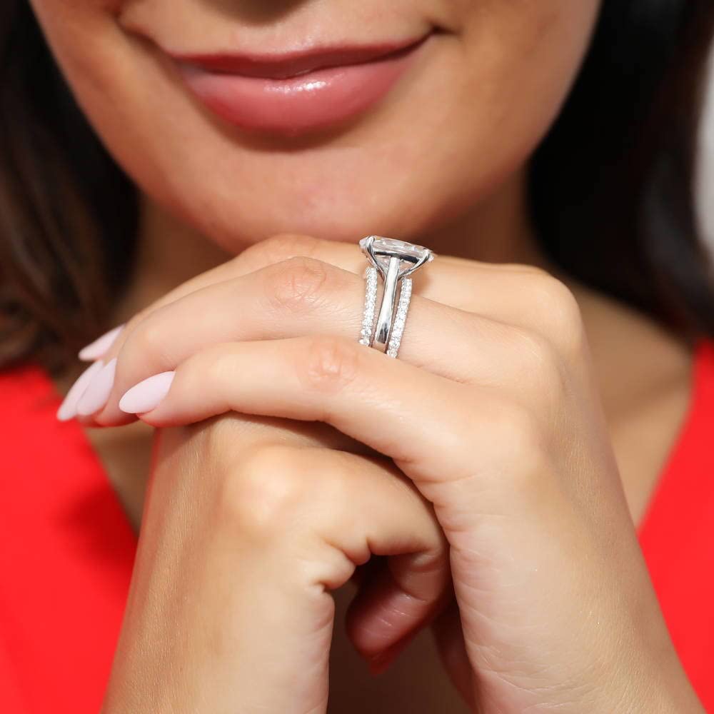 BERRICLE Sterling Silver Solitaire Wedding Engagement Rings 5.5 Carat Oval Cut Cubic Zirconia CZ Ring Set for Women, Rhodium Plated Size 7.5