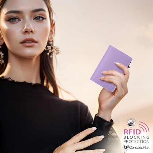 Card Blocr Womens Slim Wallet for Small Purses, Pop Up Wallet with Anti Theft RFID Blocking Credit Card Holder for Women in Soft Pink PU Saffiano Leather