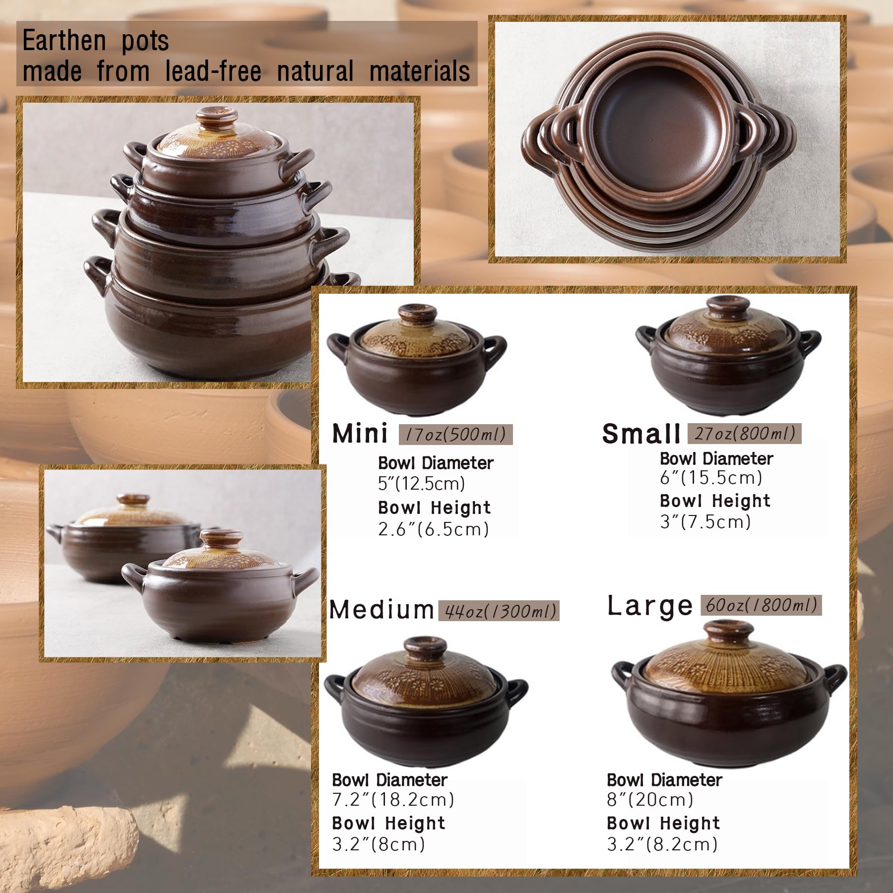 BALWOO Korean Pot [Buncheong] MUD GLAZE Earthenware Ttukbaegi, Ceramic Clay Cooking Pot Casserole, Heat Resistant Ceramic Pot, Zero-Crack Stone Bowl Stockpot Soup Cookware (Mini)