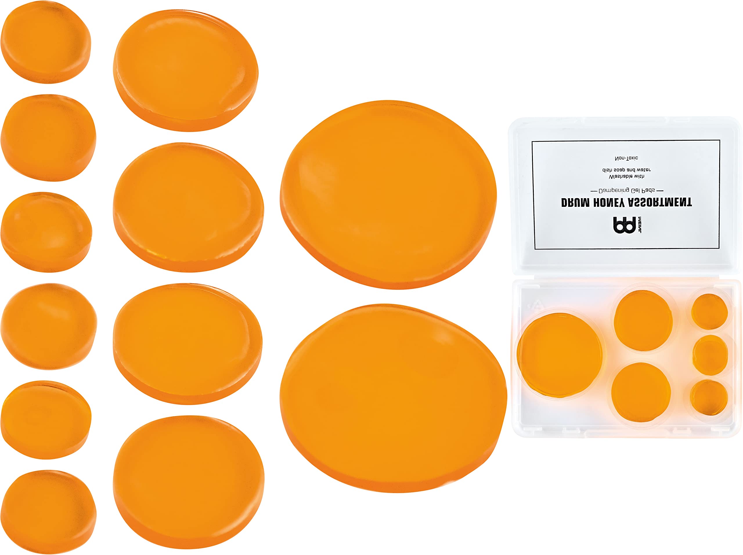 Meinl Cymbals pc Drum Honey Dampening Gel Pads, 12 Piece Assortment with Varying Sizes — Includes Container and Dividers (MDHA)