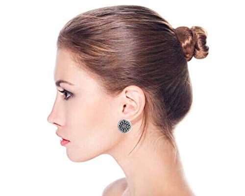 Bali Style Lightweight Medallion Round Disc Flower Sunflower Clip On Earrings For Women Non Pierced Oxidized .925 Sterling Silver