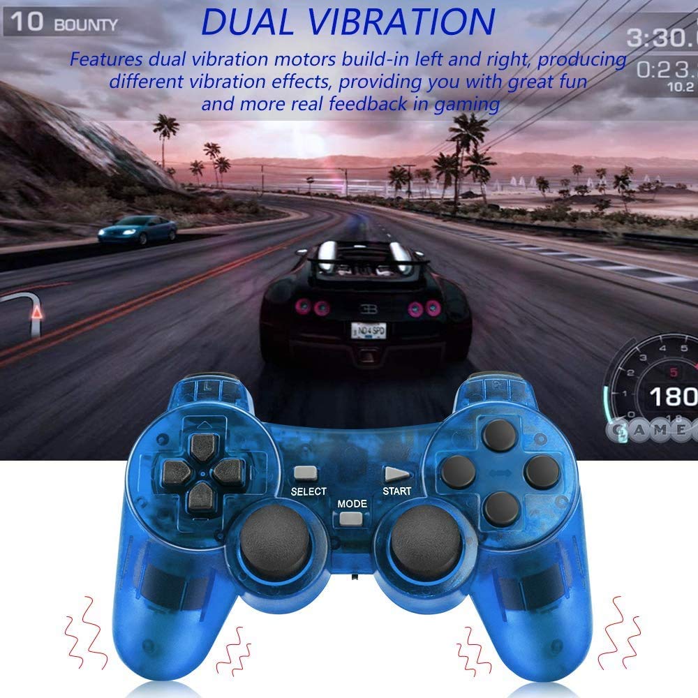 BicycleStore 2 Pack Controller for PS2 Playstation 2.4G Gamepad Joystick Remote with Shock Vibration (ClearBlue and ClearGreen)