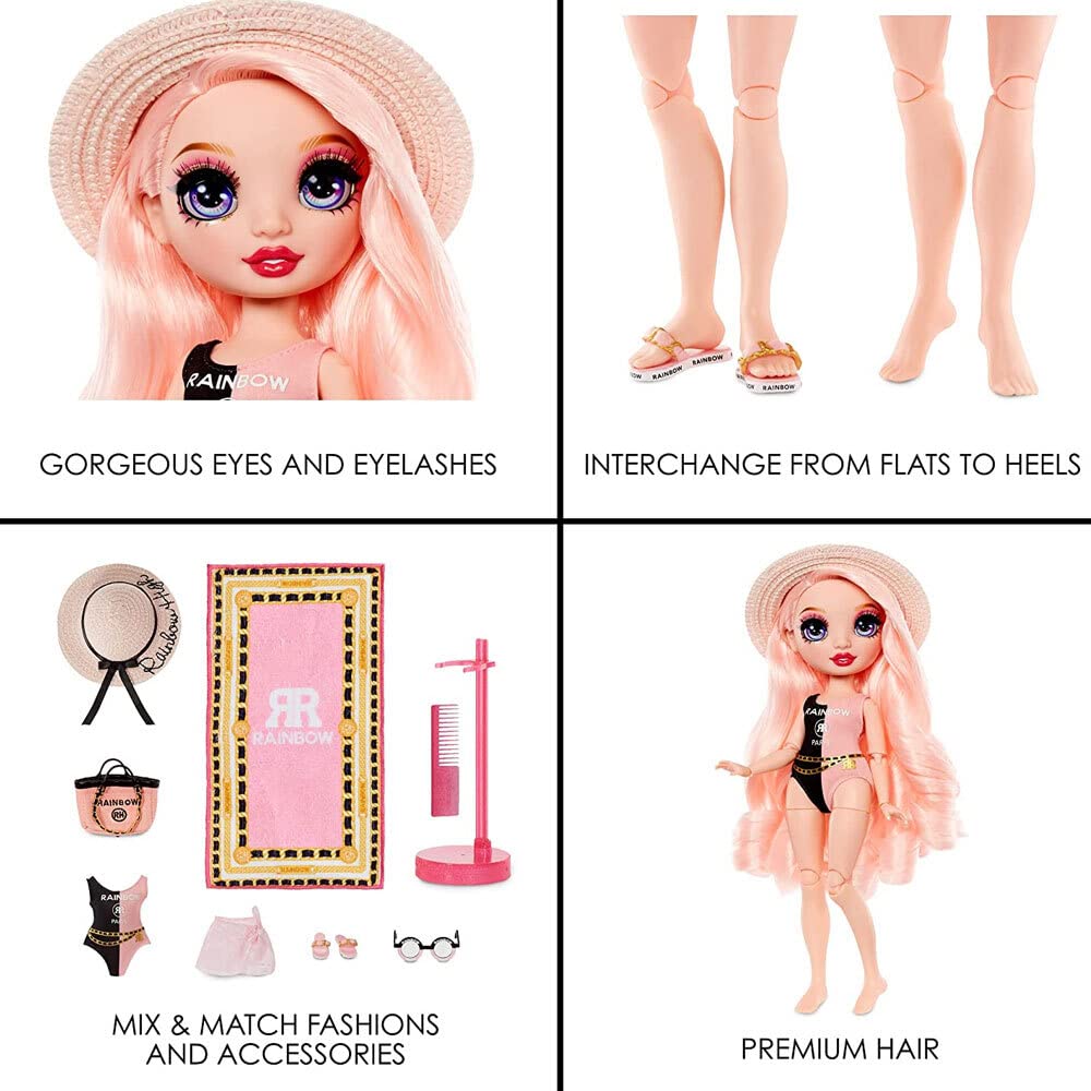 Rainbow High Pacific Coast Bella Parker- Pink Fashion Doll with 2 Designer Outfits, Pool Accessories Playset, Interchangeable Legs, Toys for Kids, Great Gift for Ages 6-12+ Years