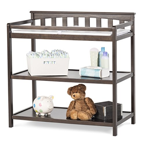 Child Craft Flat Top Infant Changing Table, Water-Resistant Pad and Safety Strap, Anti-Tip Kit Included to Prevent Tipping, Non-Toxic, Baby Safe Finish (Slate)