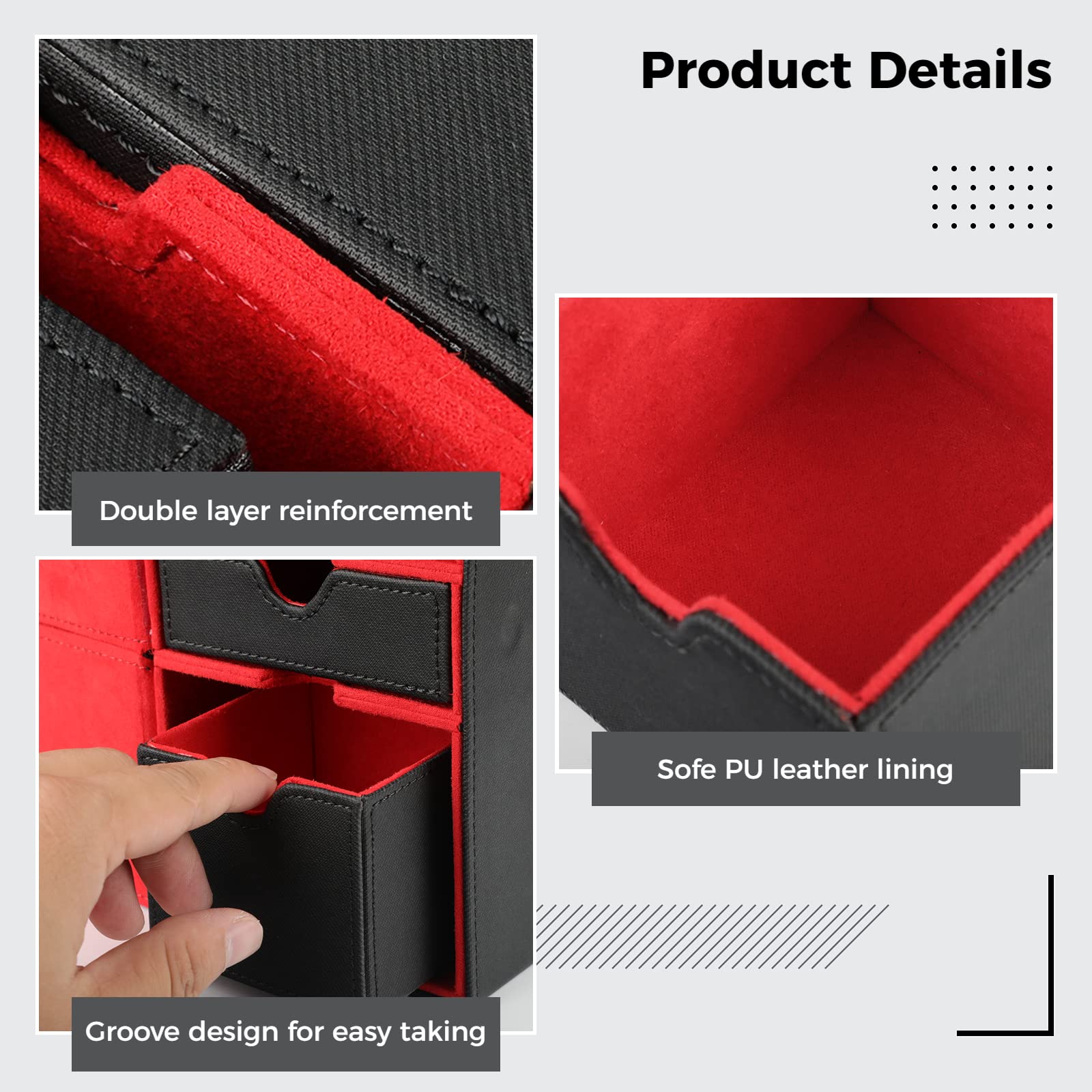 Card Deck Box, Large Flip Deck Case with 3 Trays for 220+ Sleeved Cards, PU Leather Double Deck Box for YuGiOh, TCG, MTG, Uno, Ultraman, Baseball Cards 7.95" x 4.53" x 3.54"