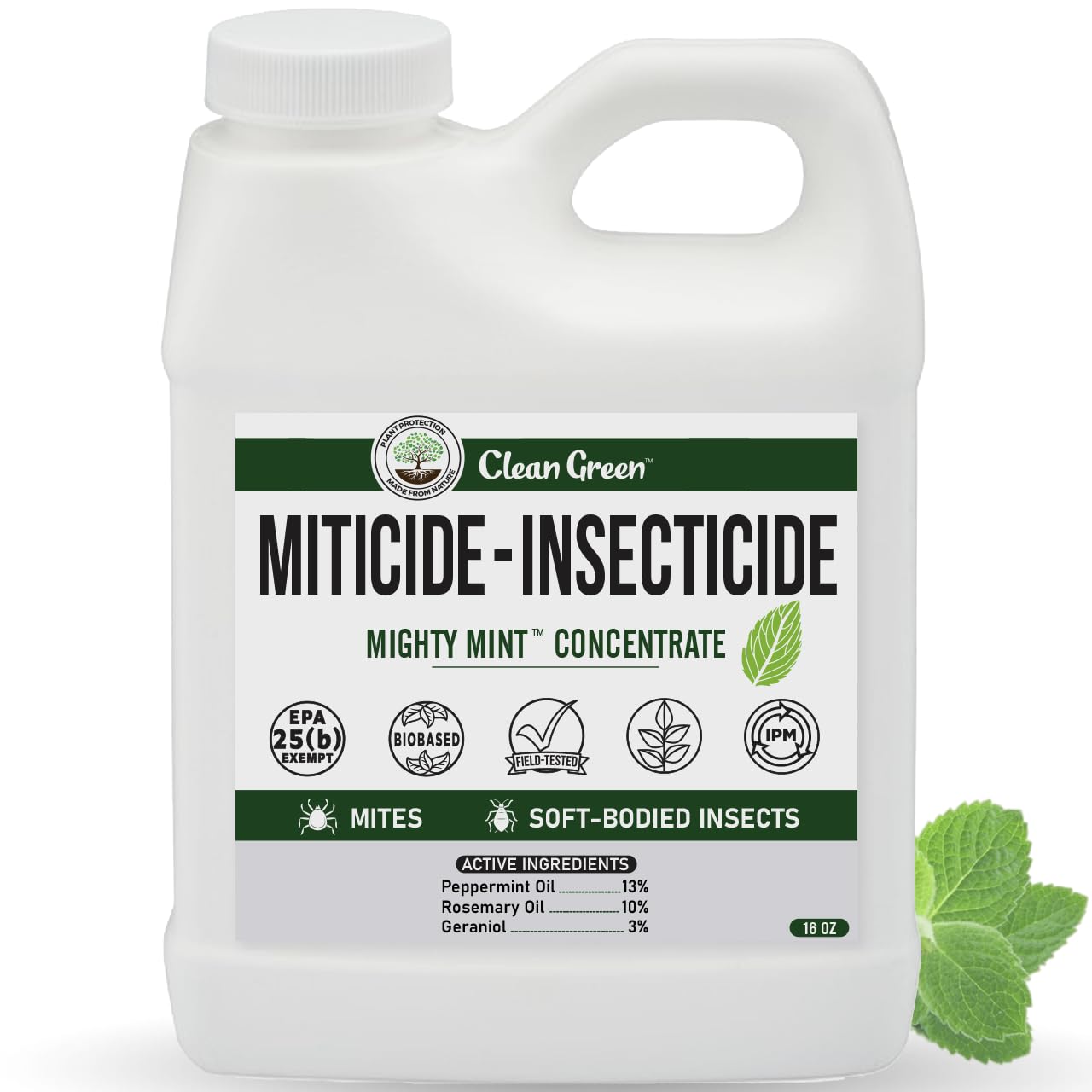 Clean Green Miticide Insecticide – 16oz Botanical Concentrate for Spider Mites, Aphids, Disease, and Insects - OMRI Listed for Organic Use (16 oz)