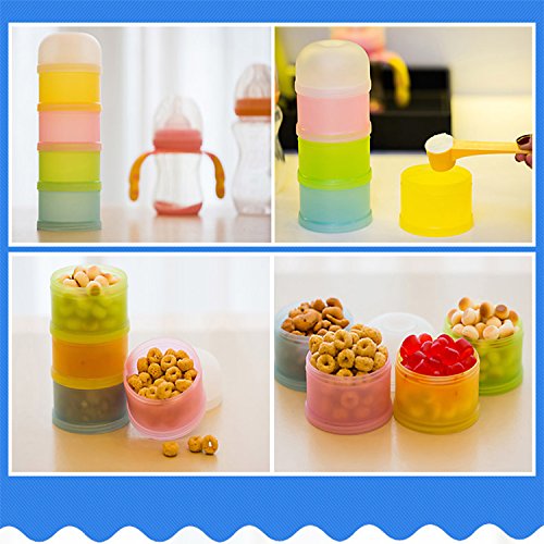 Formula Dispenser, Kidsmile Twist-Lock Stackable On-The-Go BPA Free Milk Powder Box Baby Food Storage Container Snack Cups for Toddlers - 4 Feeds, no Powder Leakage
