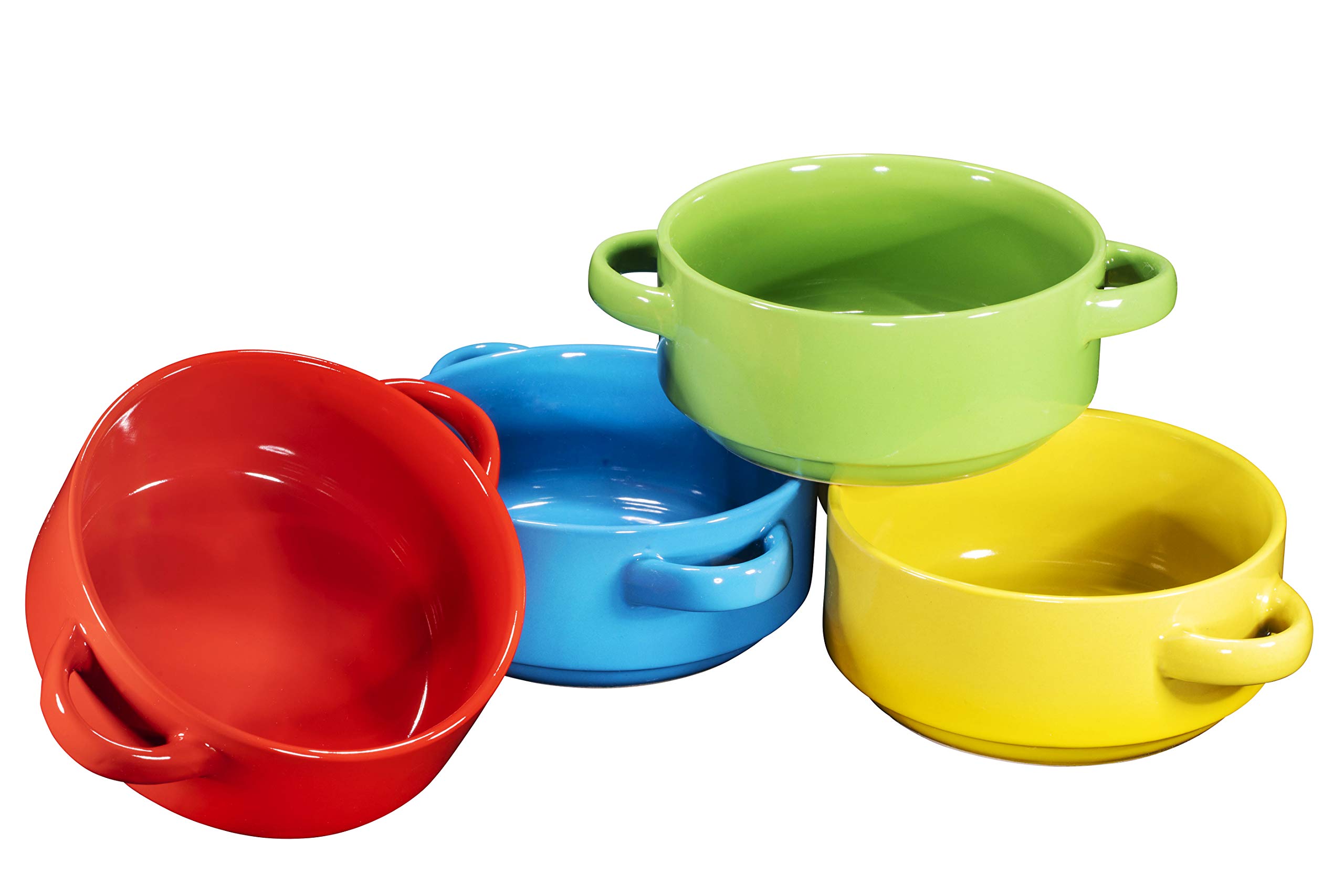 Bruntmor Soup Crocks with Handles, Porcelain Ceramic Bowls, for Rice, Dessert, Pasta, Dishwasher, Microwave, Oven & Broil Safe, Set of 4,Easy to clean, Ideal for Christmas Gifting, 19 oz (Multicolor)