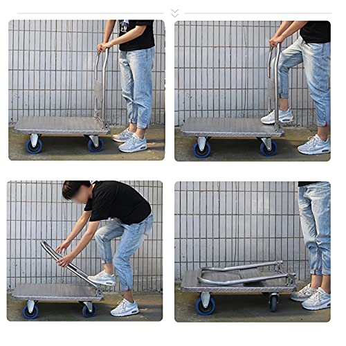 Cart Metal Platform Truck with 360 Degree Swivel Wheels and Foldable Handle for Iron Items Transport Large Load Capacity Push Cart Platform Truck Cart (Size : 70 * 50)