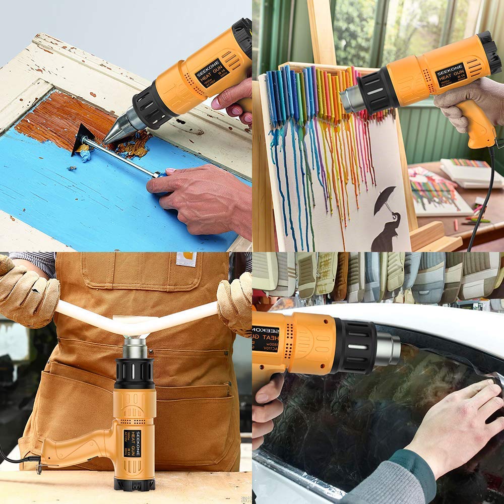 SEEKONE Heat Gun 1800W Heavy Duty Hot Air Gun Kit With Carry Case Variable Temperature Control 122℉~1112℉(50℃- 600℃) Overload Protection with 4 Nozzles for Crafts, Shrinking PVC, Stripping Paint