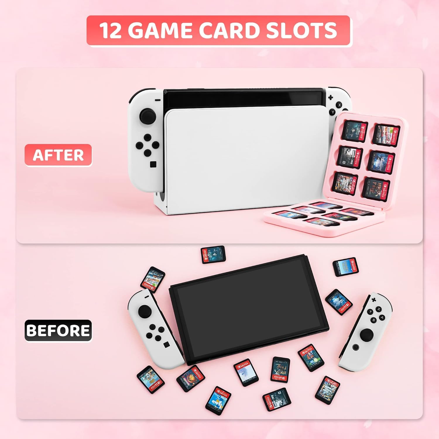 RHOTALL Case Compatible with Nintendo Switch & Switch OLED, Carrying Case with Game Case, Shoulder Strap, Cute Protective Hard Portable Travel Shell Pouch for Switch Accessories (for Pink)