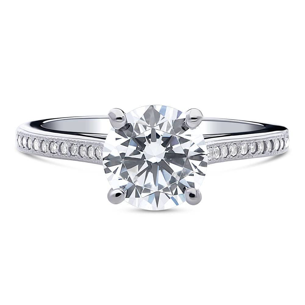 BERRICLE Sterling Silver Solitaire Wedding Engagement Rings 2 Carat Round Cubic Zirconia CZ Milgrain Promise Ring for Women, Rhodium Plated Size 9