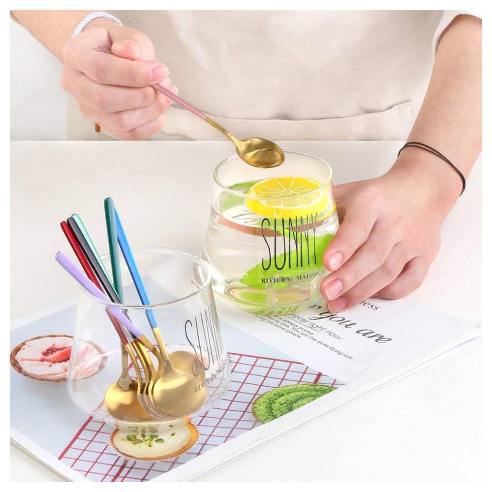 Color ME! 8 Piece Stainless Steel Espresso Coffee Spoons Mini Teaspoons Set Lightweight Small Round Spoons Set for Coffee, Tea, Ice Cream, Dessert, Cake, Dishwasher Safe, Eco Friendly, Multicolor