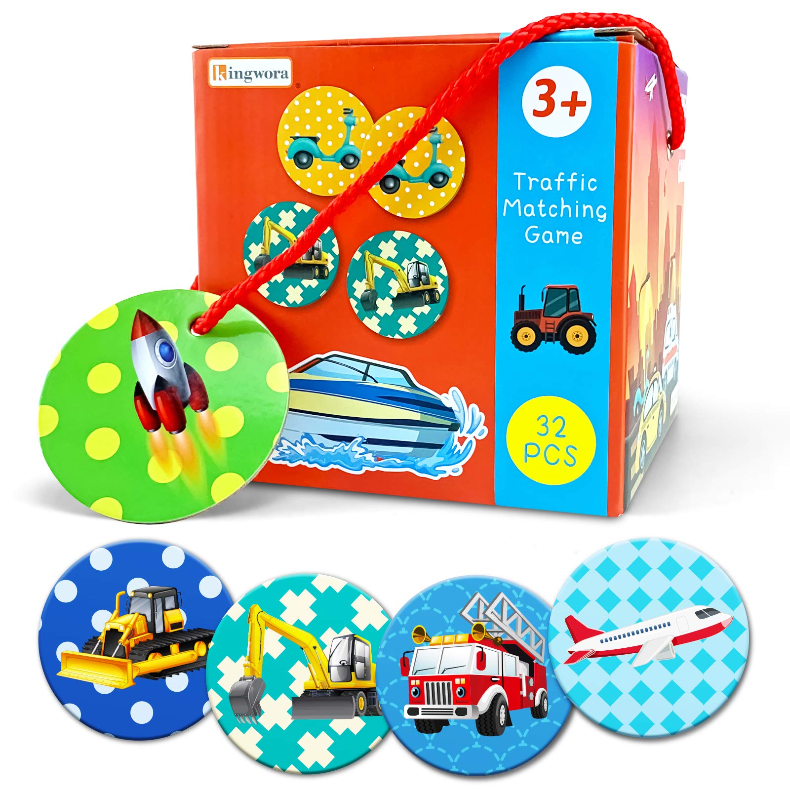 Memory Card Game-16 Pairs Transportation Theme Memory Matching Games for Kids 3 and Up,Memory Matching Game for Toddlers,Non Toxic Preschool Learning Activities