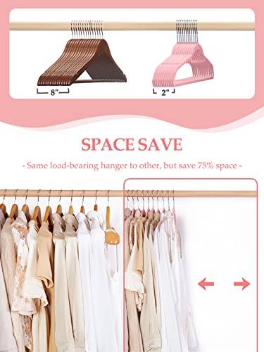 HOUSE DAY Velvet Hangers with Tie Bar 20 Pack Pink, Clothes Hangers Non-Slip, Space Saving Felt Hangers for Pants, Coat, Suits, Shirt, Scarf, No Hanger Marks