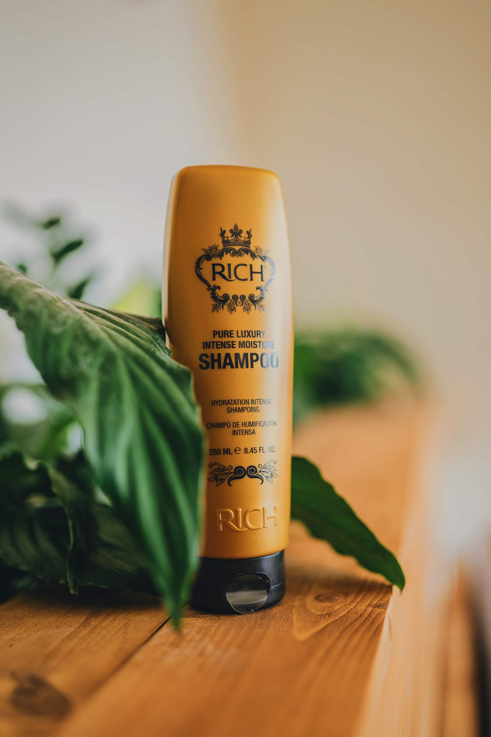 RICH Pure Luxury Intense Moisture Shampoo with Hydrolyzed Keratin and Wheat Protein for All Hair Types - Smoothing & Hydrating - Prevents Breakage, Heat Damage & Frizz, 8.45 Fl oz