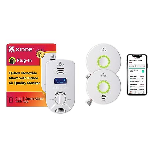 Kidde Smart Carbon Monoxide Detector & Indoor Air Quality Monitor, Plug in Wall, WiFi & Smart Smoke Detector, WiFi, Alexa Compatible Device, Hardwired w/Battery Backup