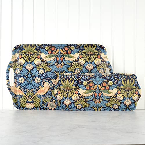 Pimpernel Morris & Co Strawberry Thief Blue Large Handled Tray | Serving Tray for Lunch, Coffee, or Breakfast | Made of Melamine for Indoor and Outdoor use | Measures 18.9" x 11.6" | Dishwasher Safe