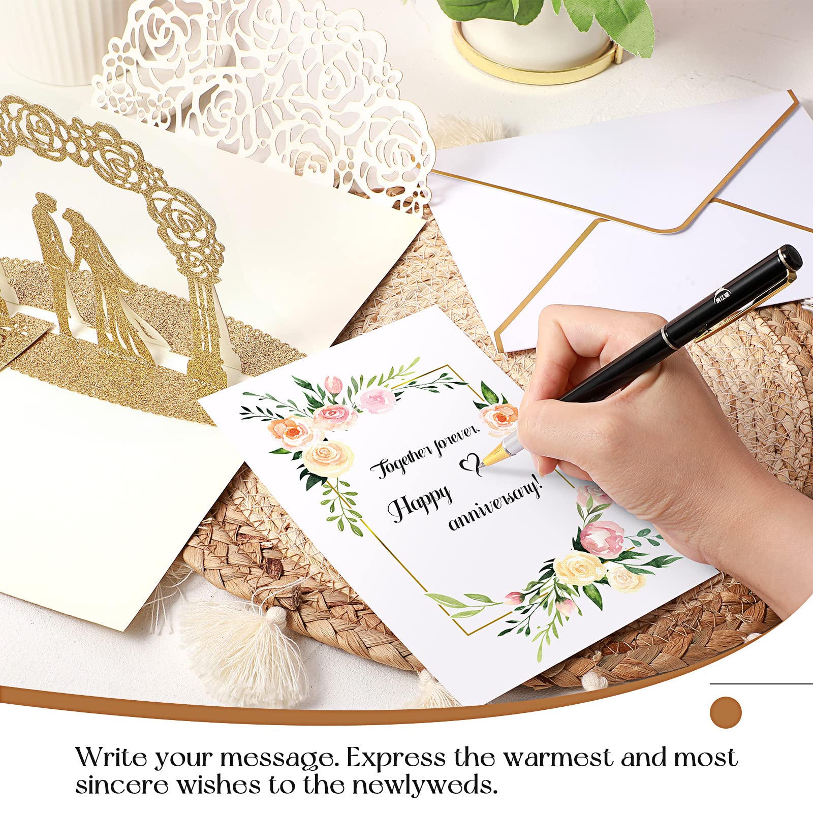 Tallew Wedding Pop up Card Set 3D Greeting Anniversary Card Romantic Wedding Congratulations Card with Envelope for Bride and Groom Valentine's Day Engagement Party Supplies(Arched Door Style)