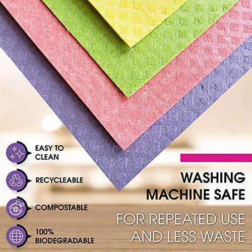 PINK RHINO LABS Swedish Dishcloths for Kitchen 10 Pack – Reusable Swedish Dish Towels: Replace Cellulose Sponges for Kitchen Cleaning, Dish Towels for Drying Dishes, Paper Towel Alternative & More