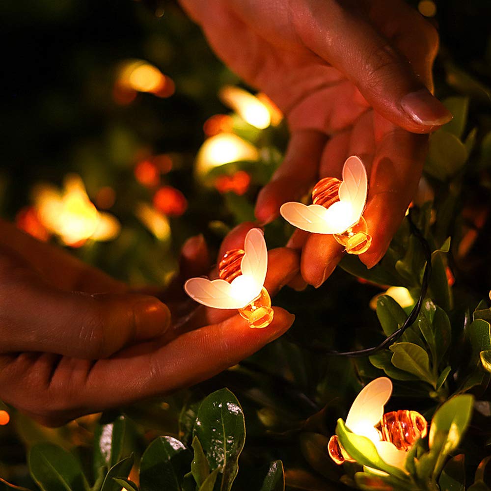 Metaku Solar Lights Outdoor Bee String Lights 23ft 30 LED Honeybee Lights Solar Powered 8 Modes Auto On/Off Christmas Lights Outdoor Waterproof Decorative Fairy Light for Patio Garden Gazebo Balcony