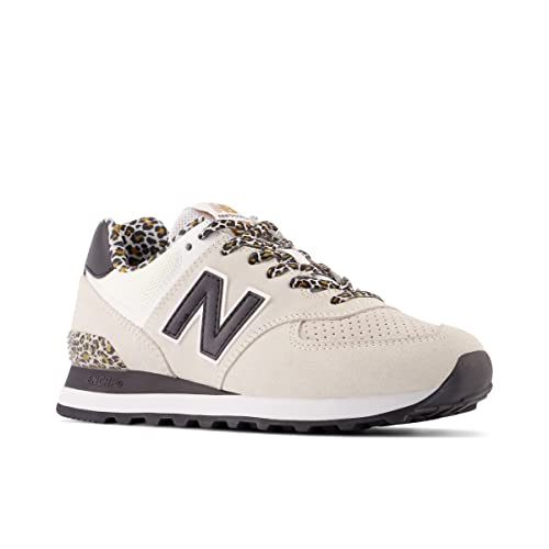 New Balance Women's 574 V2 Animal Print Sneaker, White/Black, 5.5