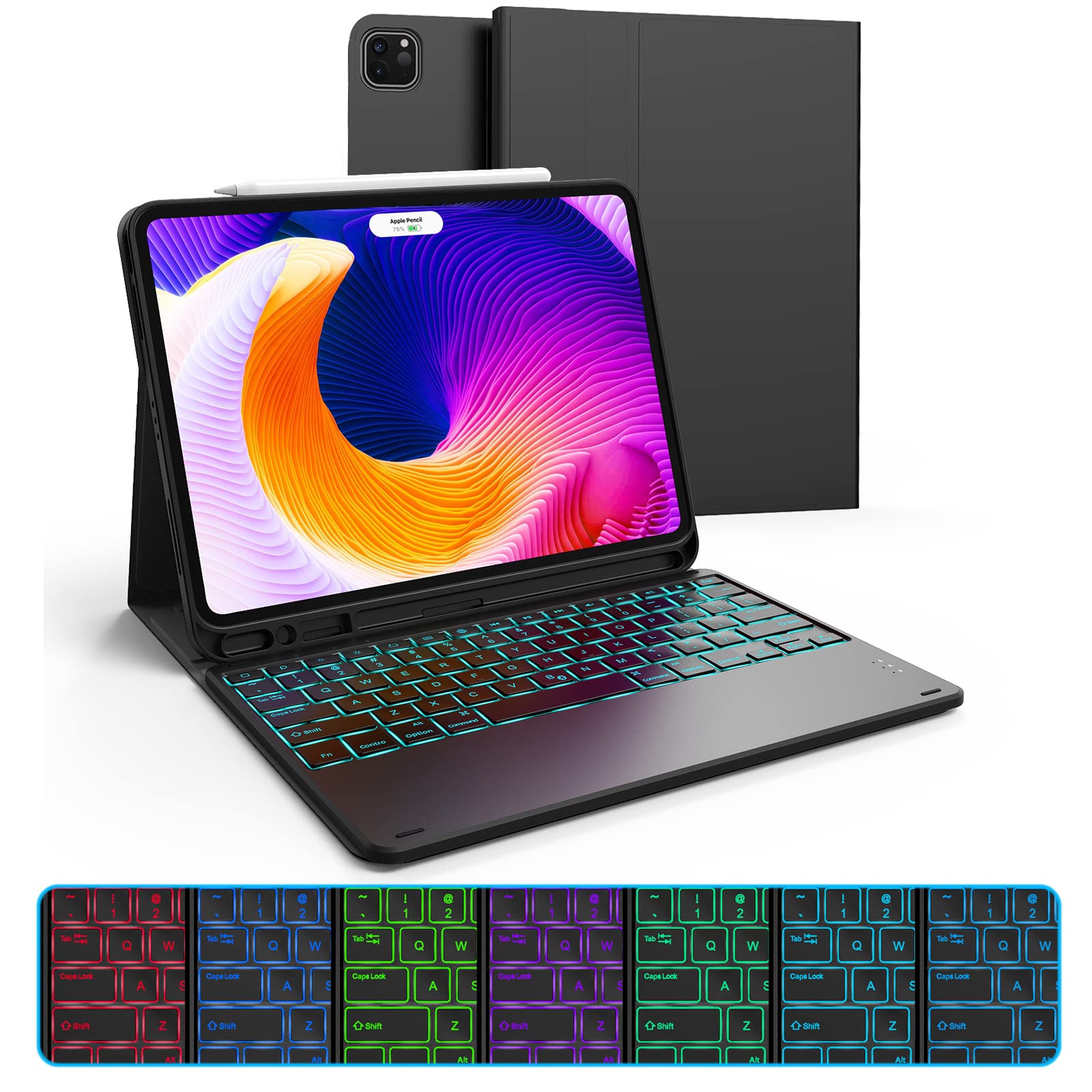 FDQI 7-Color Backlit Keyboard Case with Pencil Holder for iPad Pro 11 Inch 2021 (3rd Generation, 2nd/1st Gen),Air 4th Generation 10.9 2020, Detachable Leather Folio Smart Cover