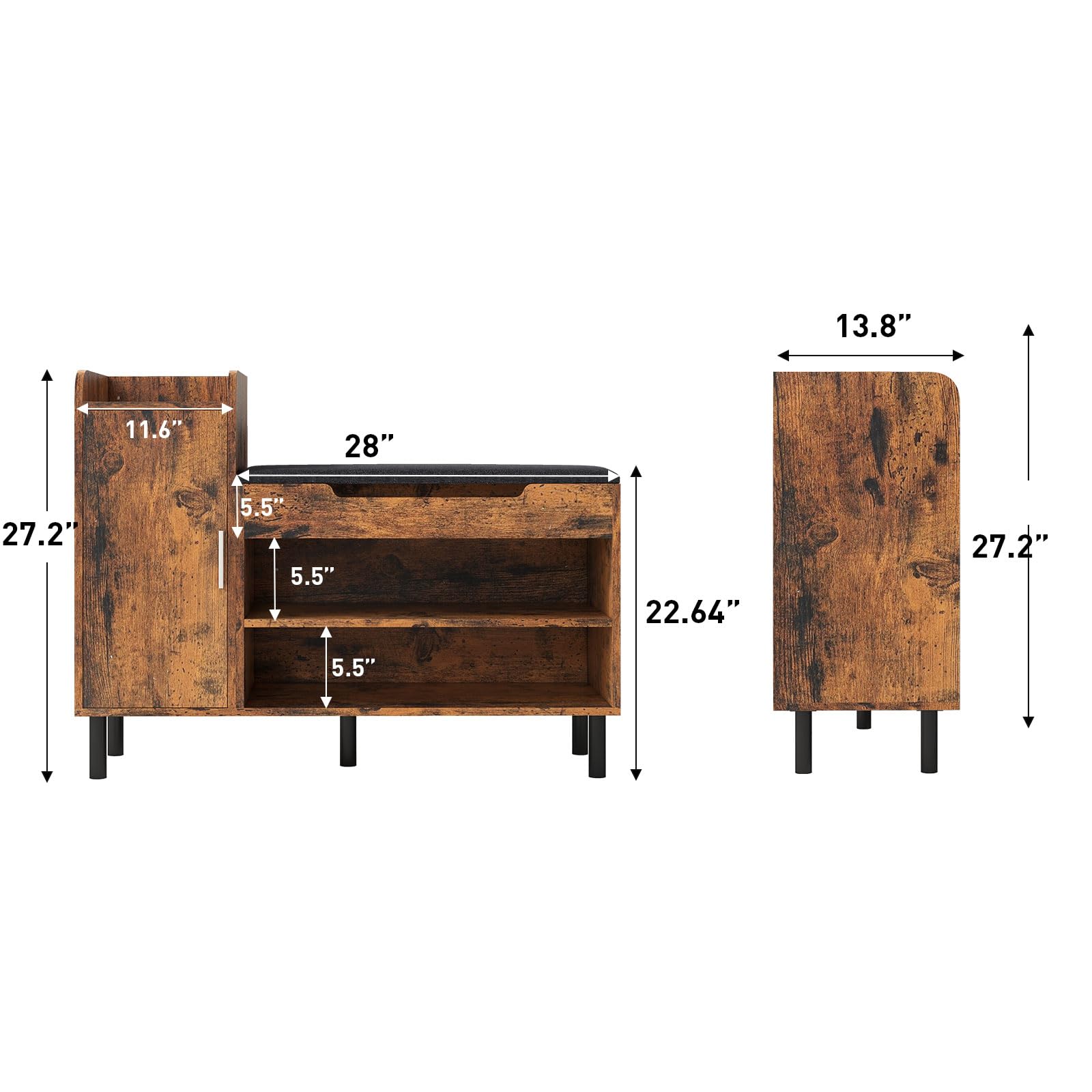 Bonzy Home Shoe Cabinet with Flip Top Storage, 2 Tiers Shoe Storage Bench with Cushion Seat for Entryway, Hallway, Bedroom, Rustic Brown