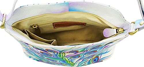 Magnifique Hand Painted Leather Peacock Crossbody Shoulder Bag Purse, Top Grain Cowhide, 1686-P